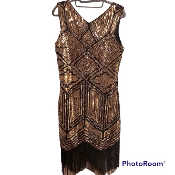 Dresses | Nwot Flapper Dress Gold Black Small | Poshmark